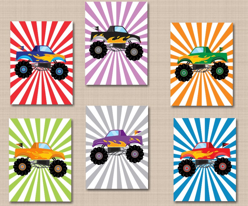 Monster Trucks Kids Wall Art Trucks Kids Bedroom Decor | Etsy