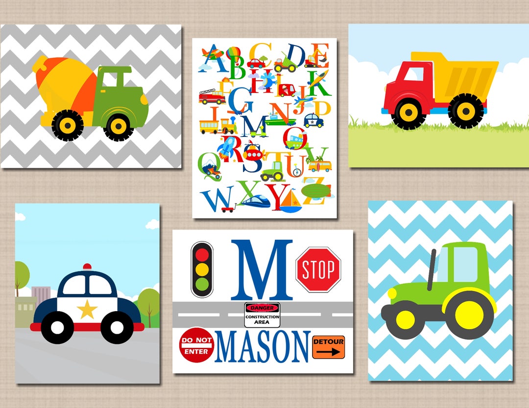 Transportation Nursery Wall Art Trucks Construction Cars Planes Trains ...