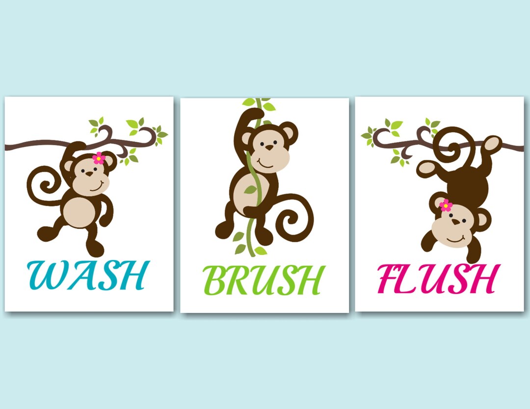 Monkey Bathroom Wall Art,monkey Bathroom Wall Decor,brother Sister ...
