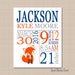 Fox Birth Print Fox Birth Announcement Fox Nursery Navy Orange Gray Fox ...