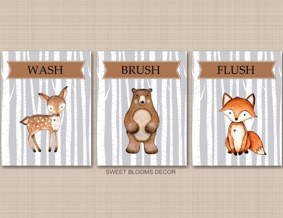 Woodland Animals Bathroom Wall Art Kids Baby Bathroom Decor | Etsy