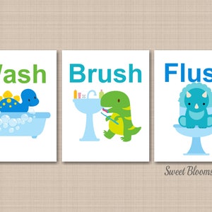 Dinosaurs Bathroom Wall Art Dino Park Bathroom Decor Blue Green Teal ...