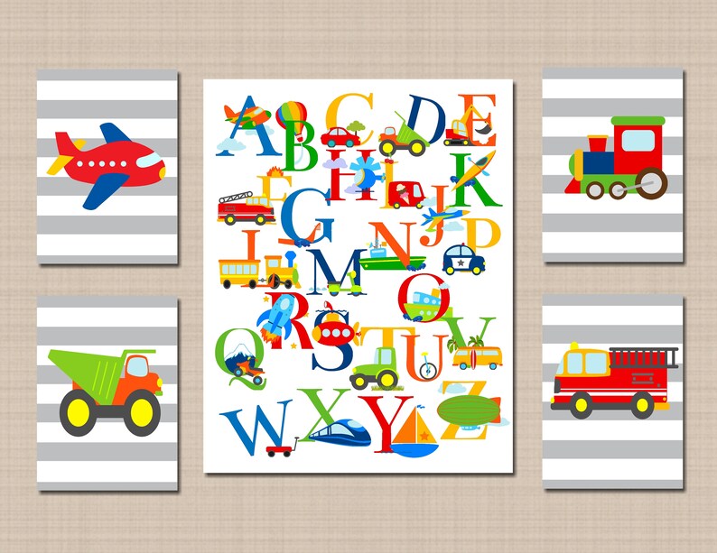Transportation Nursery Wall Art Alphabet Numbers Playroom Fire | Etsy