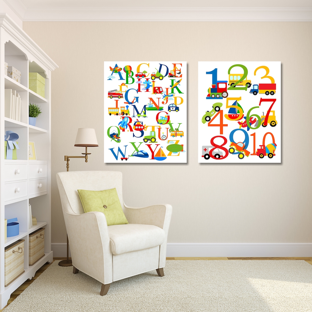 Transportation Nursery Wall Art Kids Playroom Alphabet Numbers Wall Art ...