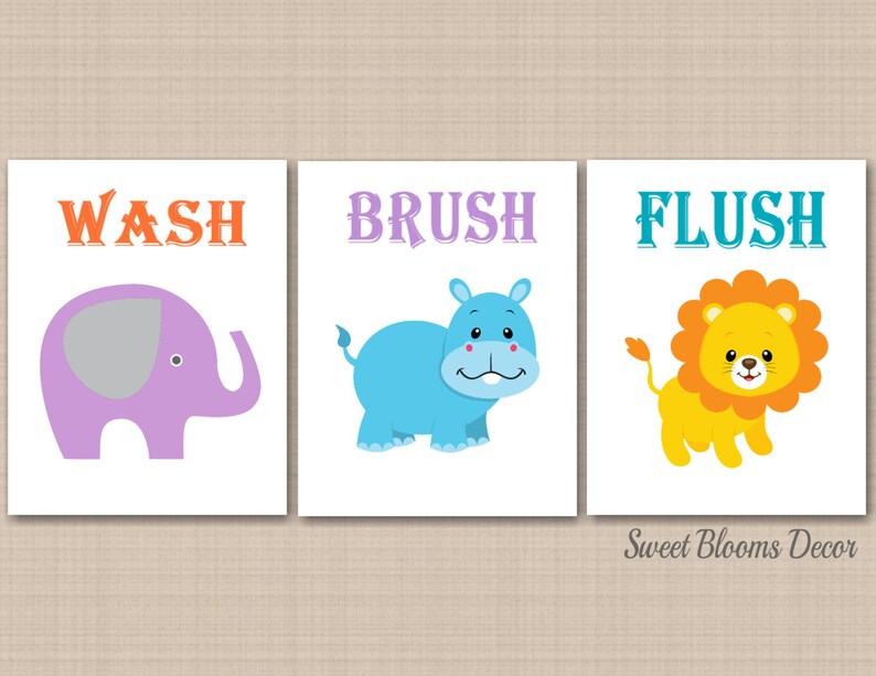 Kids Bathroom Wall Art,hippo Bathroom Wall Art,animals Bathroom Wall ...