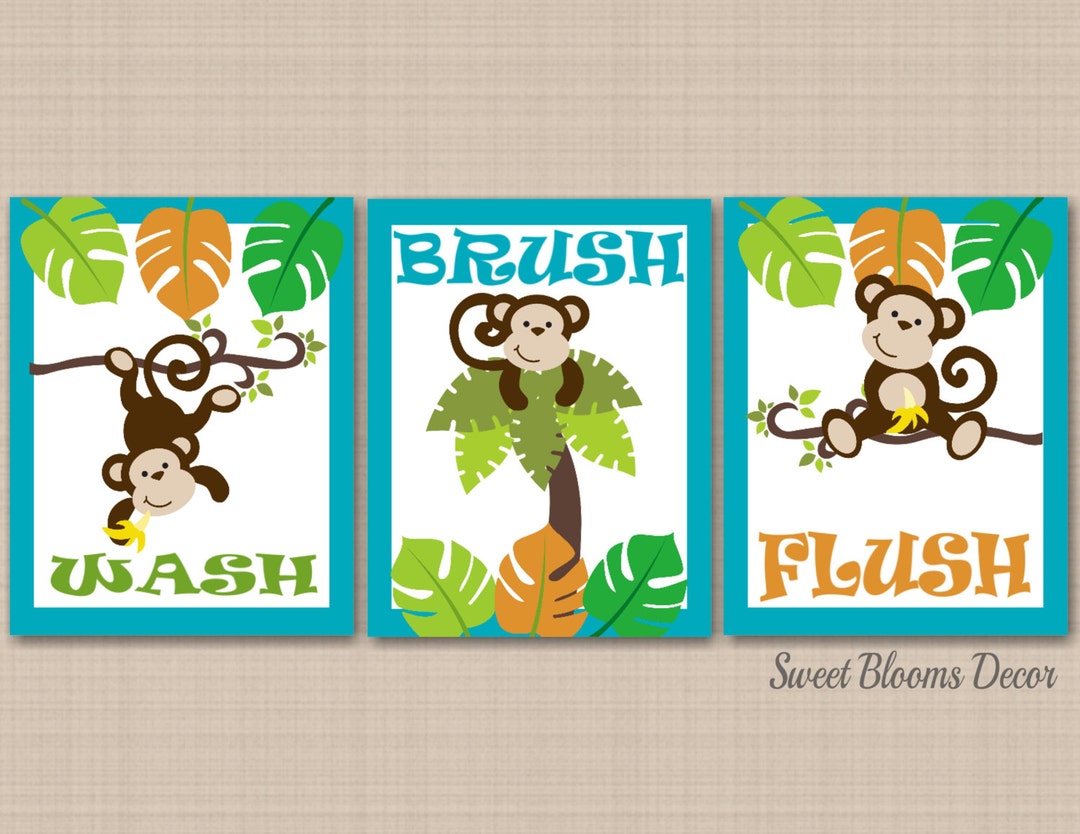 Monkey Bathroom Wall Art, Monkey Bathroom Wall Decor, Monkey Bathroom ...