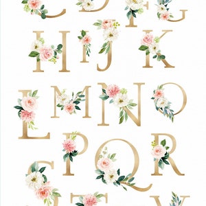 Pink Floral Nursery Wall Art, Watercolor Blush Pink Flowers Name ...