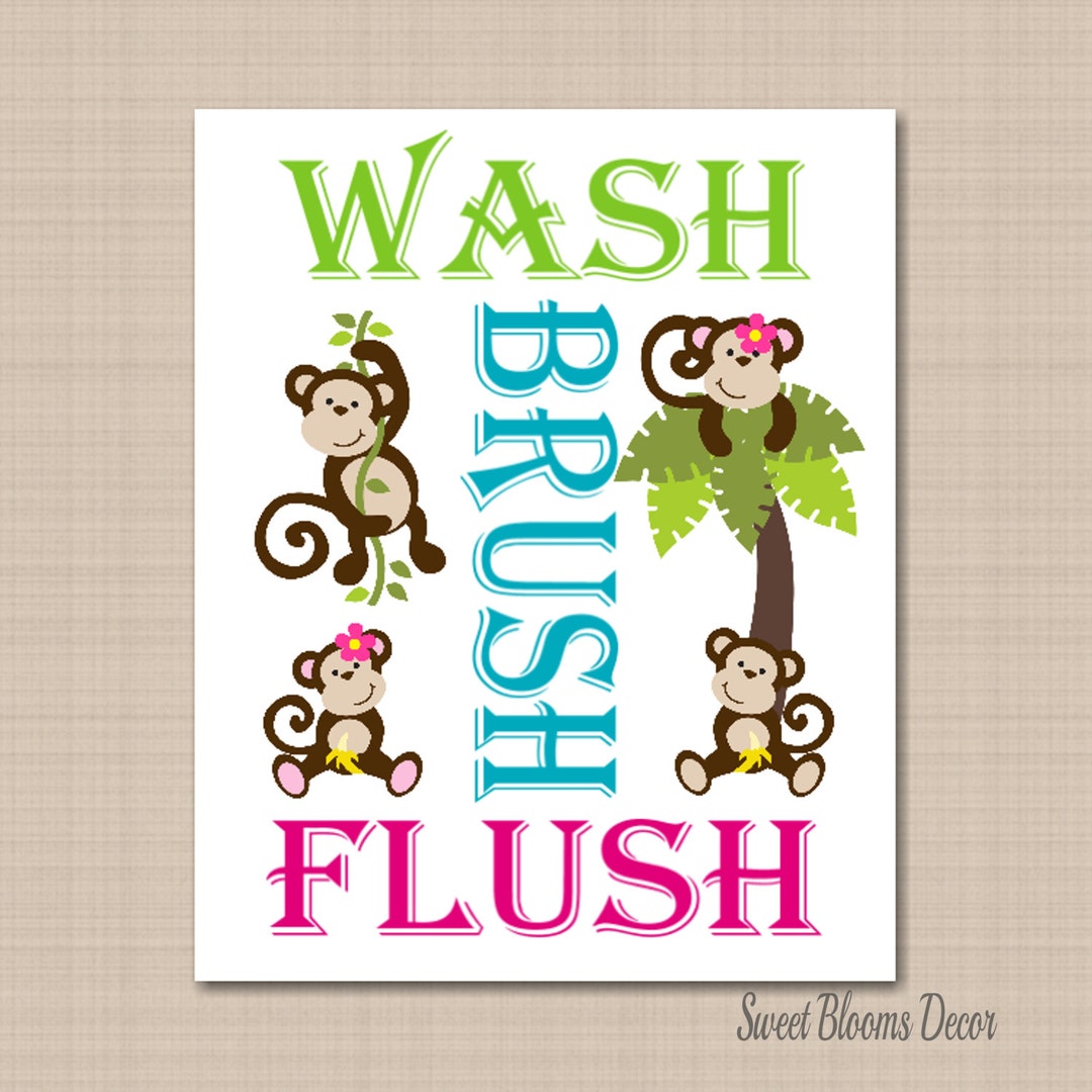 Monkey Bathroom Wall Art,monkey Brother Sister Boy Girl Bathroom Wall ...