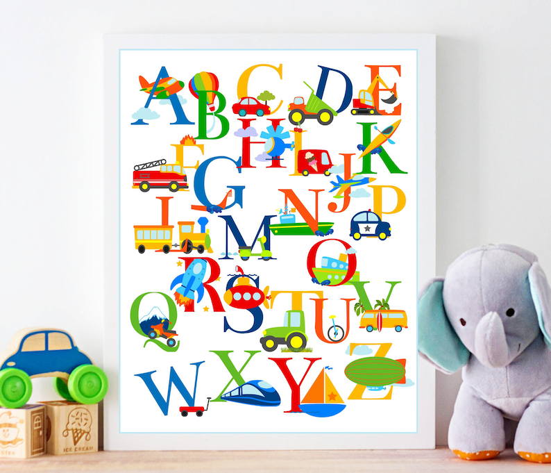 Transportation Nursery Wall Art Transportation Kids Playroom Alphabet ...
