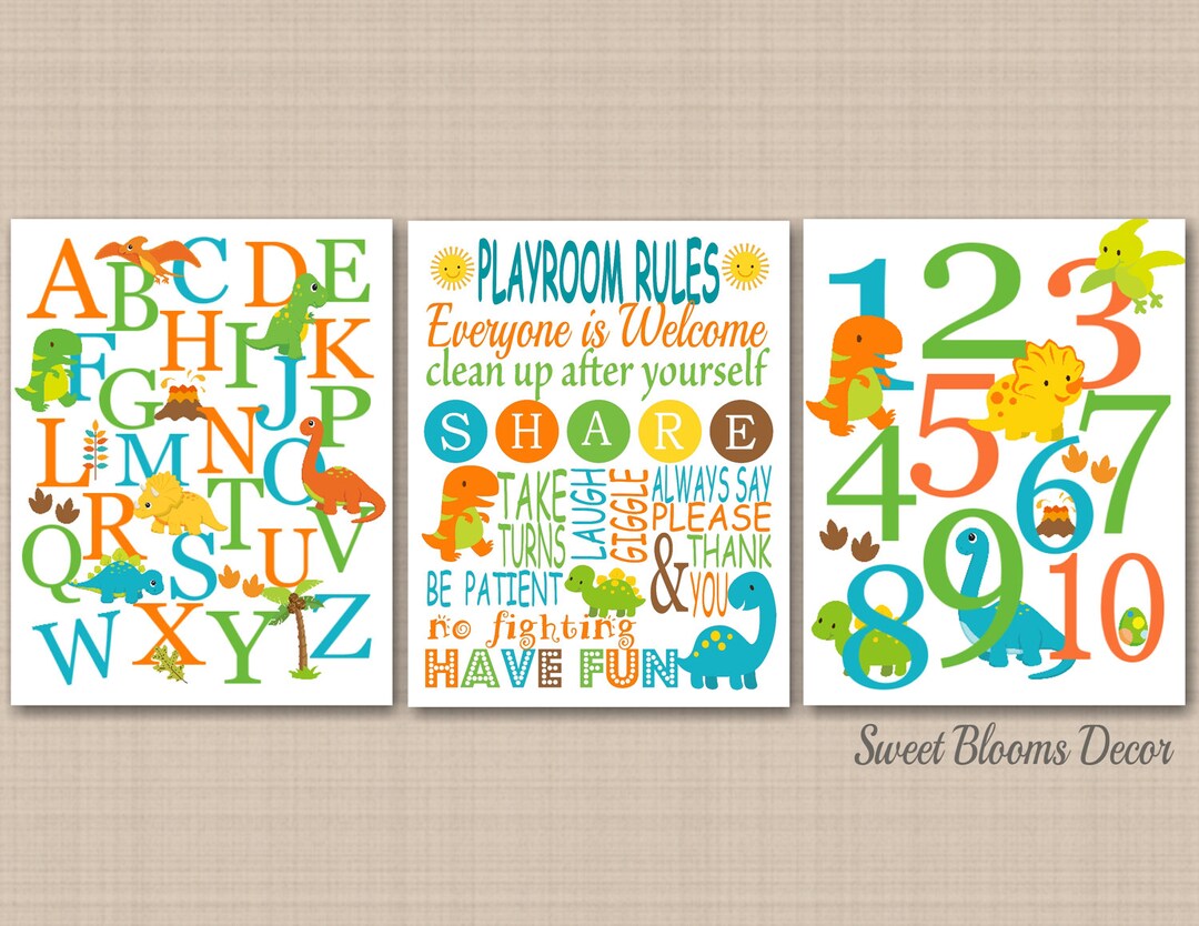 Dinosaur Nursery Wall Art,dinosaur Playroom Decor,dinosaur Alphabet ...