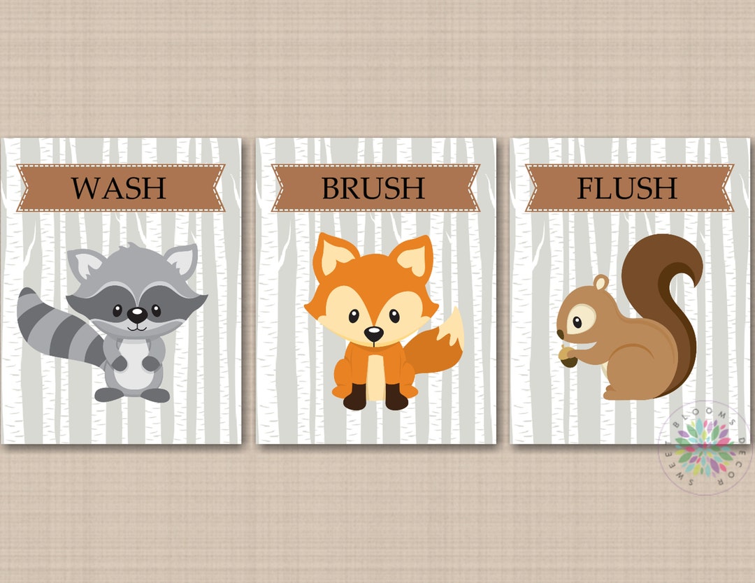 Woodland Bathroom Wall Art Woodland Animals Kids Baby Bathroom Decor ...