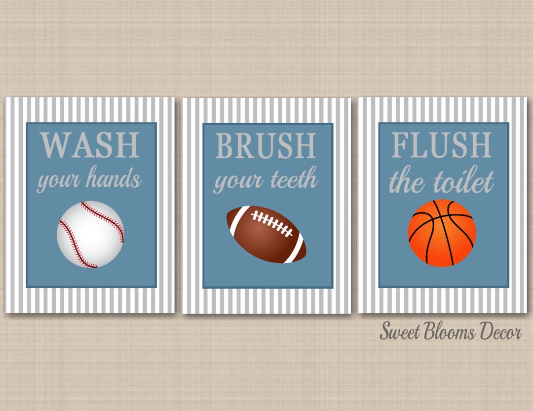 Sports Bathroom Decor,kids Sports Bathroom Wall Art,soccer Football ...