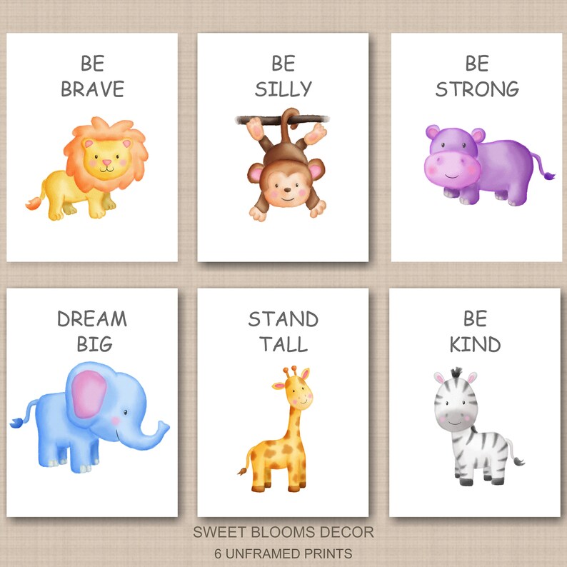 Safari Animals Nursery Wall Art Stand Tall Be Strong Brave | Etsy