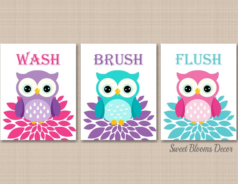 Owl Bathroom Wall Art Owl Kids Bathroom Wall Art,owl Bathroom Decor,owl ...