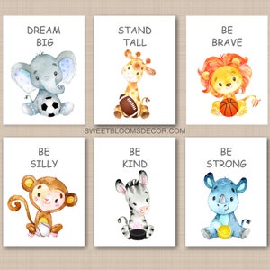 Safari Animals Sports Nursery Wall Art, Stand Tall Be Strong Brave Kind ...