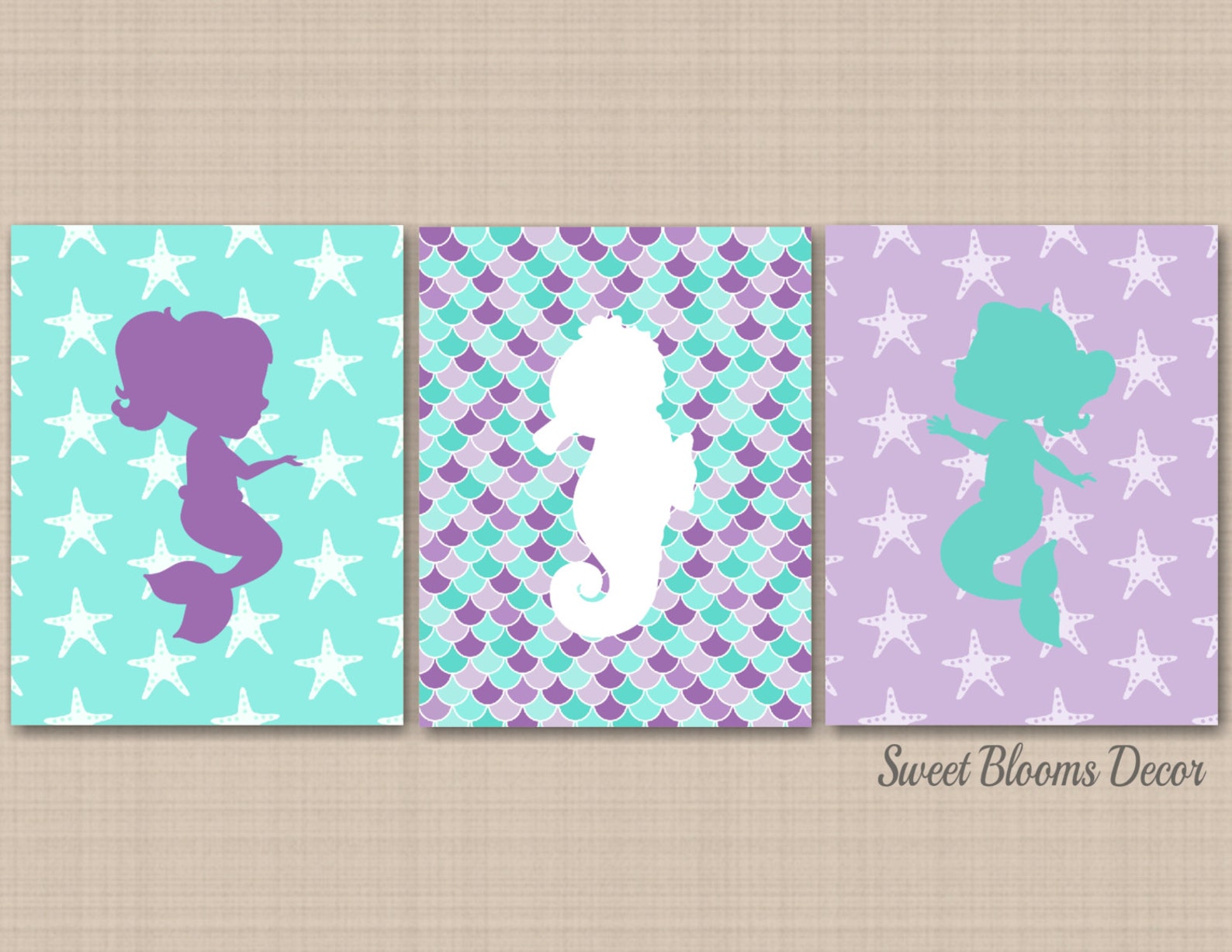 Mermaids Wall Art Purple Teal Mermaid Scales Girl Bedroom - Etsy