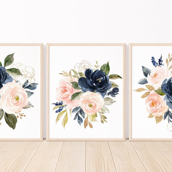 Navy and Blush Wall Art - Etsy