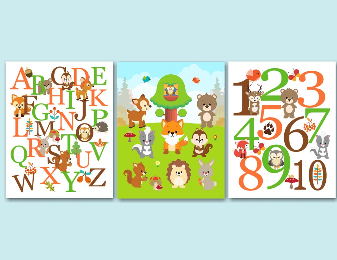 Woodland Nursery Wall Art Woodland Alphabet Numbers Wall Art Forest ...