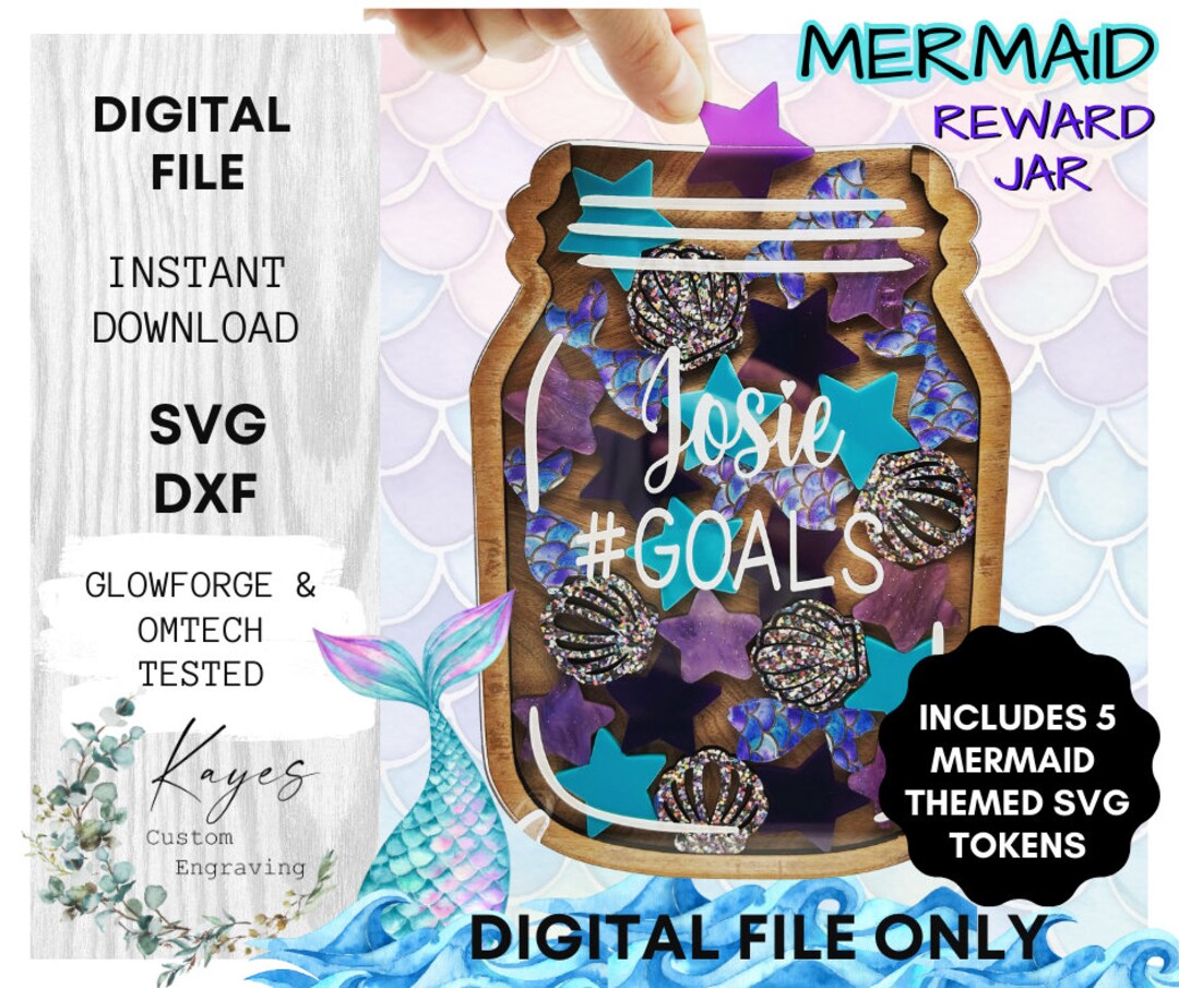 Reward Jar SVG With Tokens Mermaid Theme Chore Chart Gifts for Kids ...