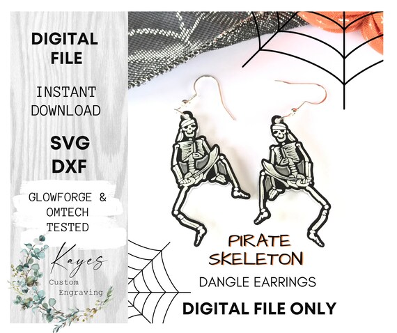 Skeleton Pirate Dangle Earrings SVG digital File Only - Etsy
