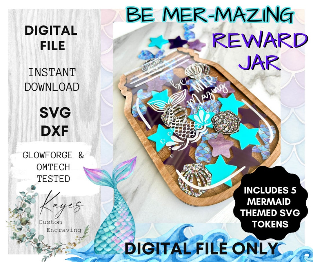 Reward Jar SVG With Mermaid Themed Tokens Be Mer-mazing Mermaid Lover ...