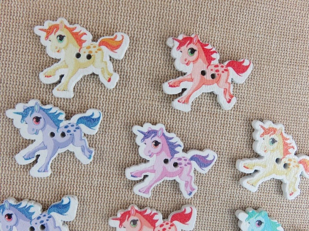 10 Unicorn Wooden Buttons Baby Kawaii Multicolor Scrapbooking, Set of ...