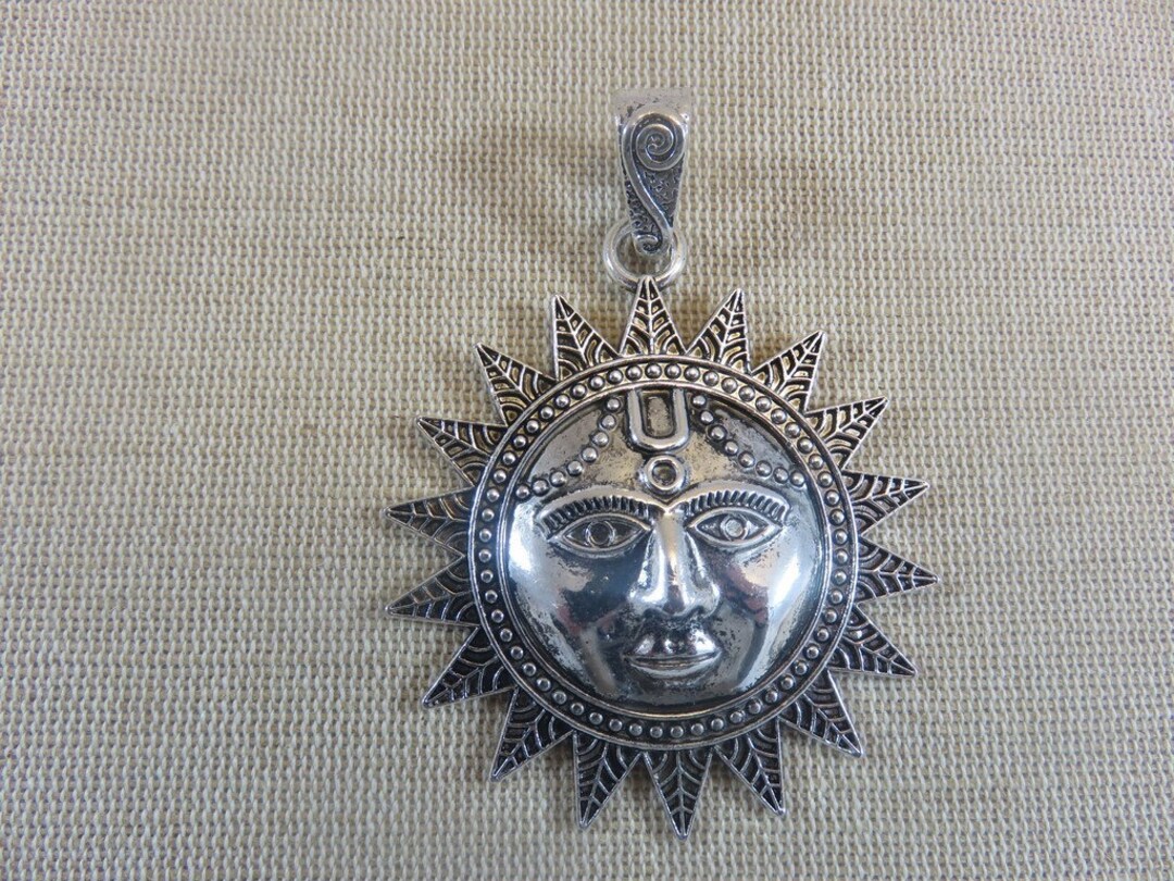 Large Silver Sun Pendant With 73mm Metal Bail, Boho Incan Necklace ...