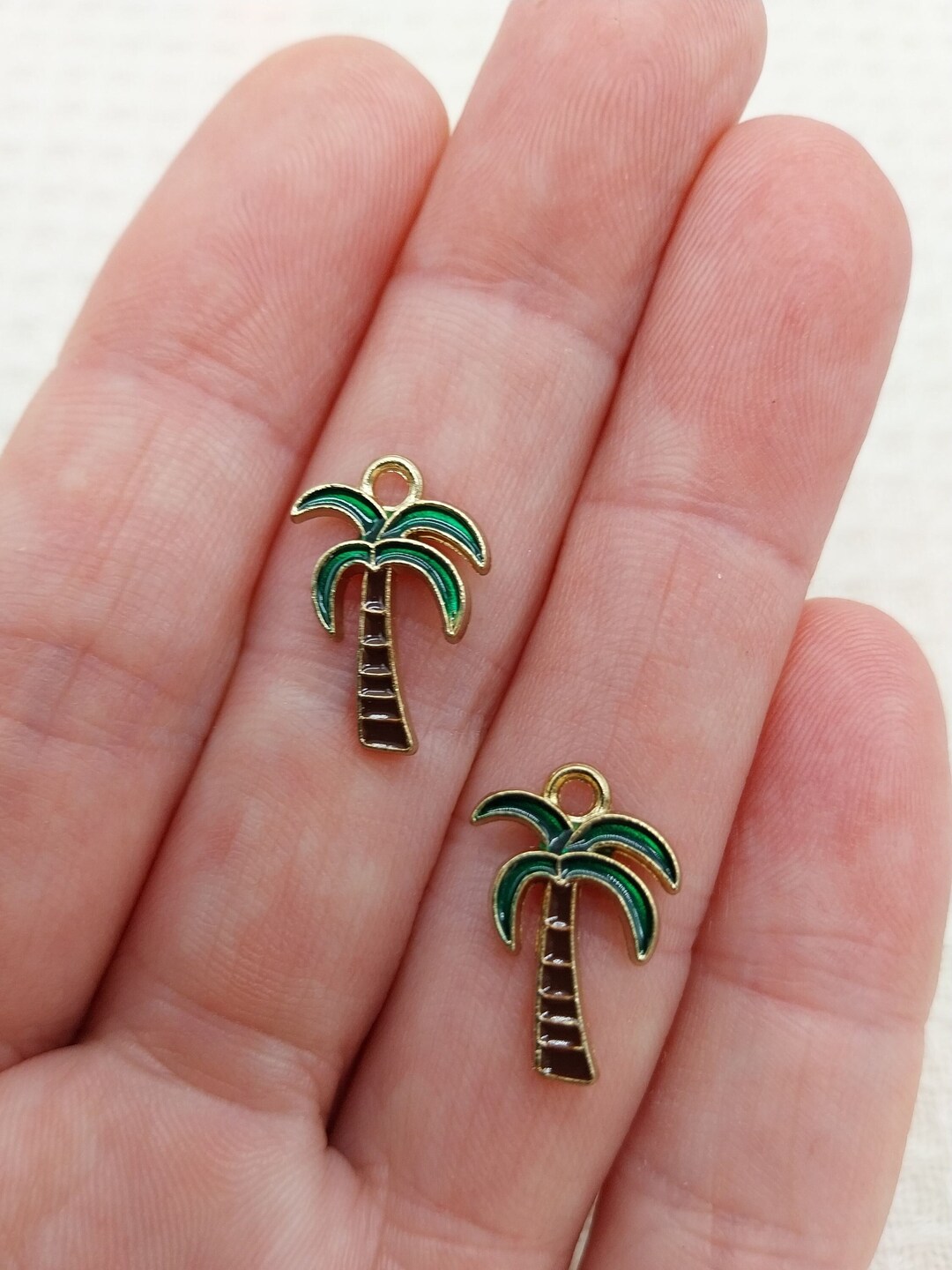 2 Enameled Metal Palm Tree Pendants 18mm Charm, Set of 2 DIY Jewelry ...