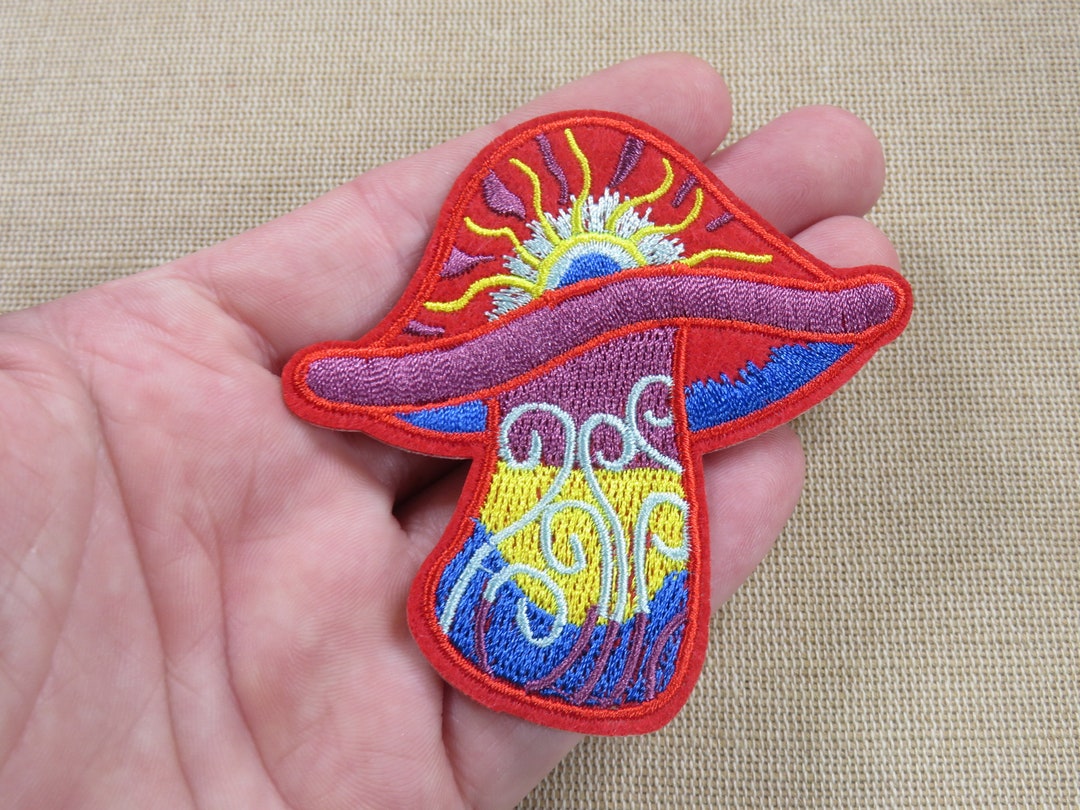 Iron-on Psychedelic Mushroom Patch Large Embroidered Goa Crest Festival ...
