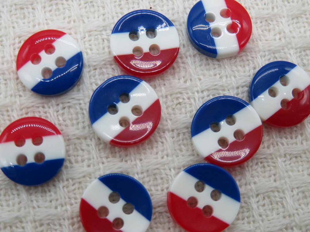 10 Sewing Buttons France Flag Blue White Red in Resin, Set of 10 ...