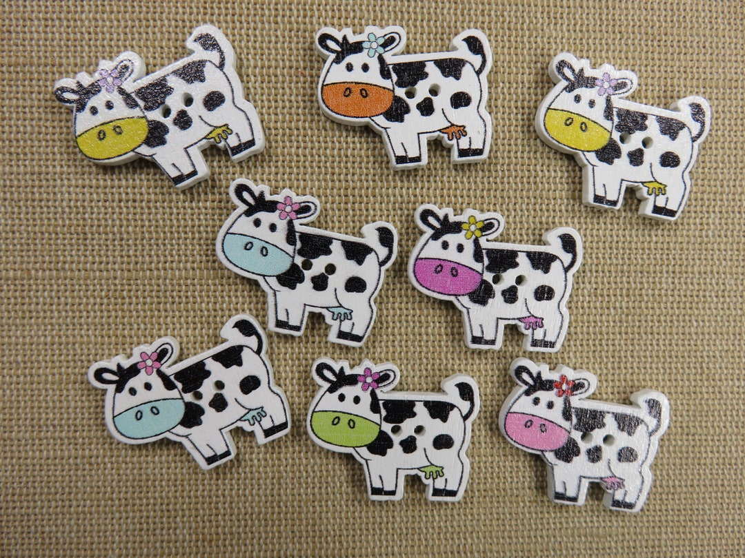 8 Multicolored Wooden Cow Buttons Fancy Sewing, Set of 8 Custom Buttons ...