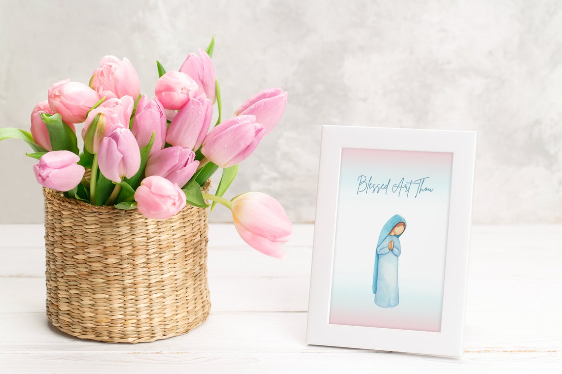 Blessed Art Thou Watercolor Bundle Blessed Mother Greeting Cards ...
