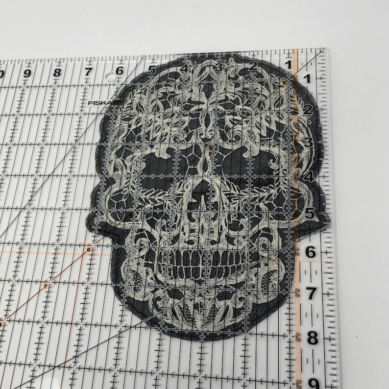 Lace-work Embroidered Skull Large Sew-on Patch or Applique on Net Base ...