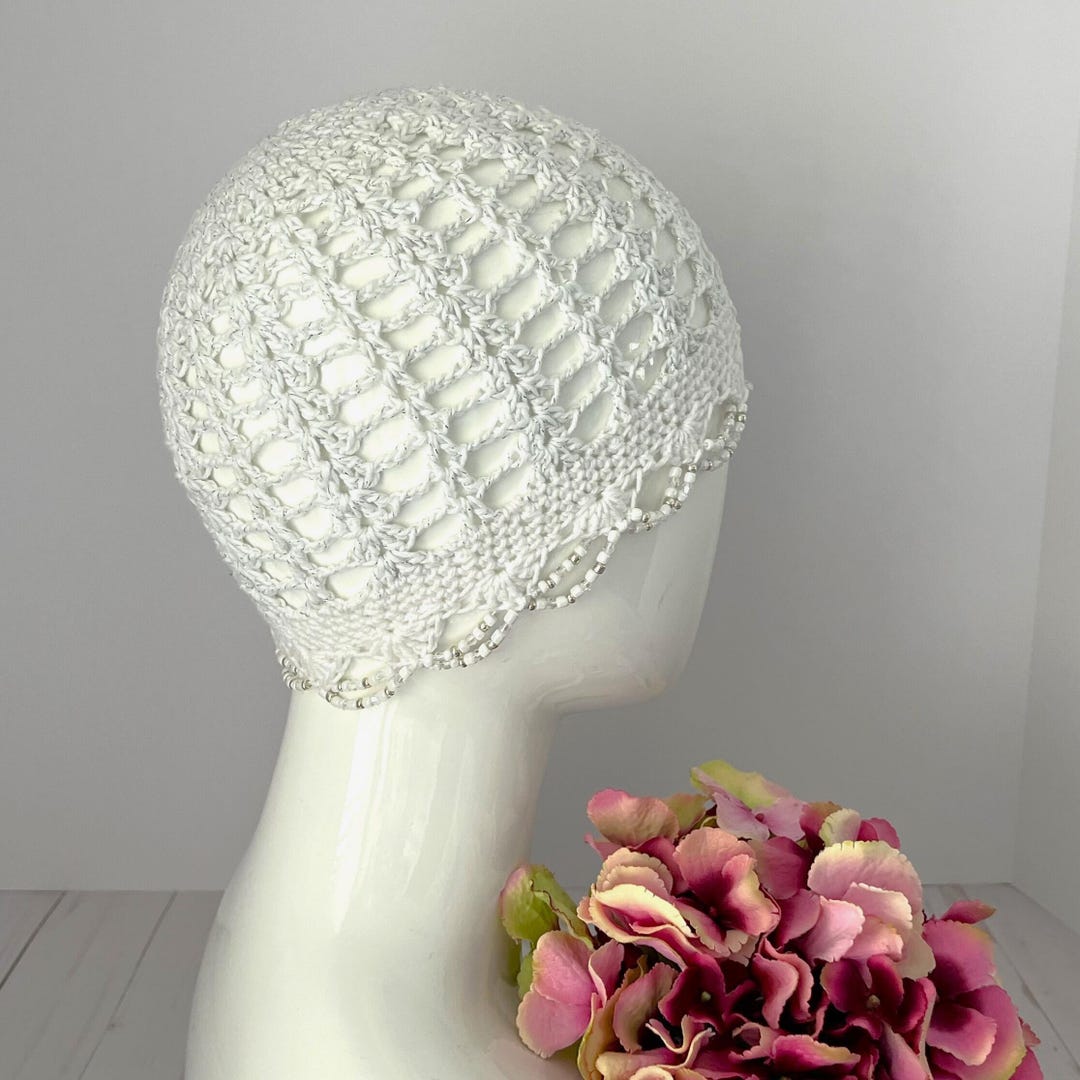 Lace Flapper Style Cloche Hat With Optional Beads, Handmade White or ...