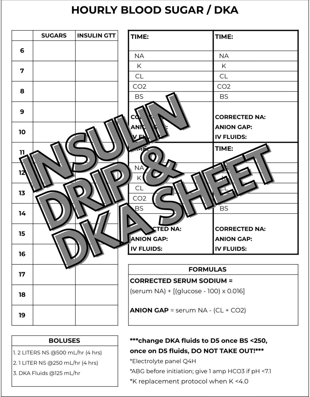 Insulin Drip Sheet DKA Protocol Sheet Nursing Nursing - Etsy Insulin Drip Sheet DKA Protocol Sheet Nursing Nursing - Etsy
