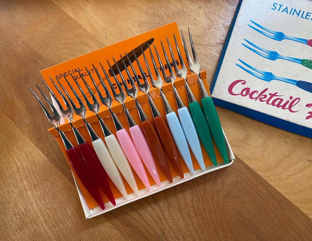A Pretty Set of Colourful Vintage Cocktail Forks, Vintage Little Forks ...