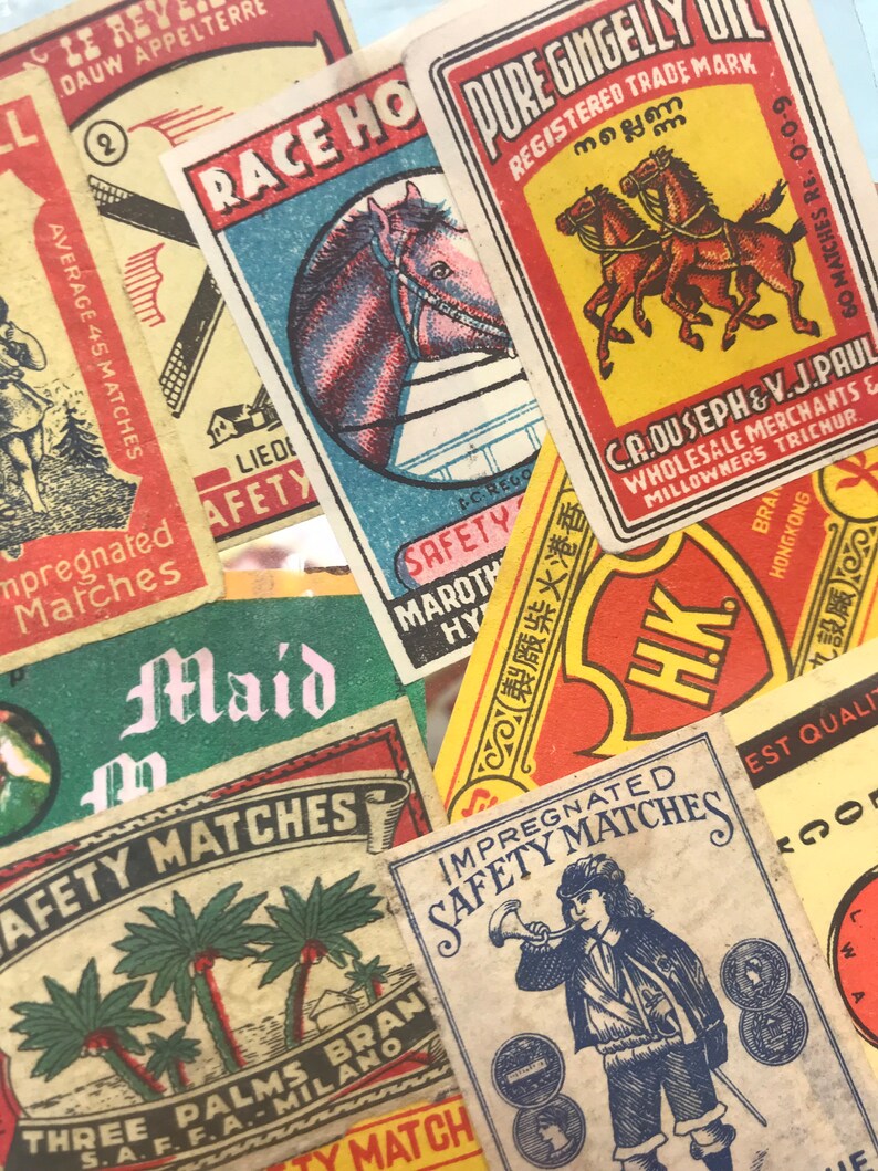 Original Vintage Matchbox Labels Mixed Set of 10 Perfect for - Etsy