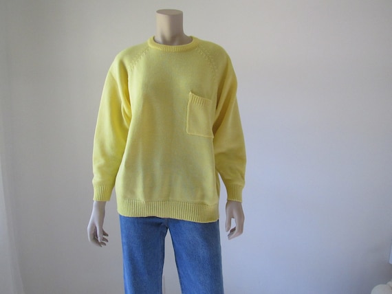 1980s Vintage Yellow Oversized Sweater, Lemondrop Cre… - Gem