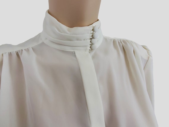 1970s/80s Vintage High Neck Blouse, Button Neck Blous… - Gem