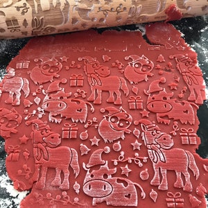 Whimsical Festive Farm Animal Rolling Pin for Festive Baking and Clay ...