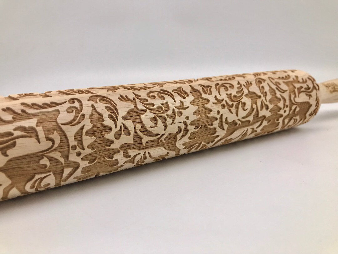 Rolling Pin- Prancing Deer | Embossed Cookies Clay Pottery Décor Baking ...