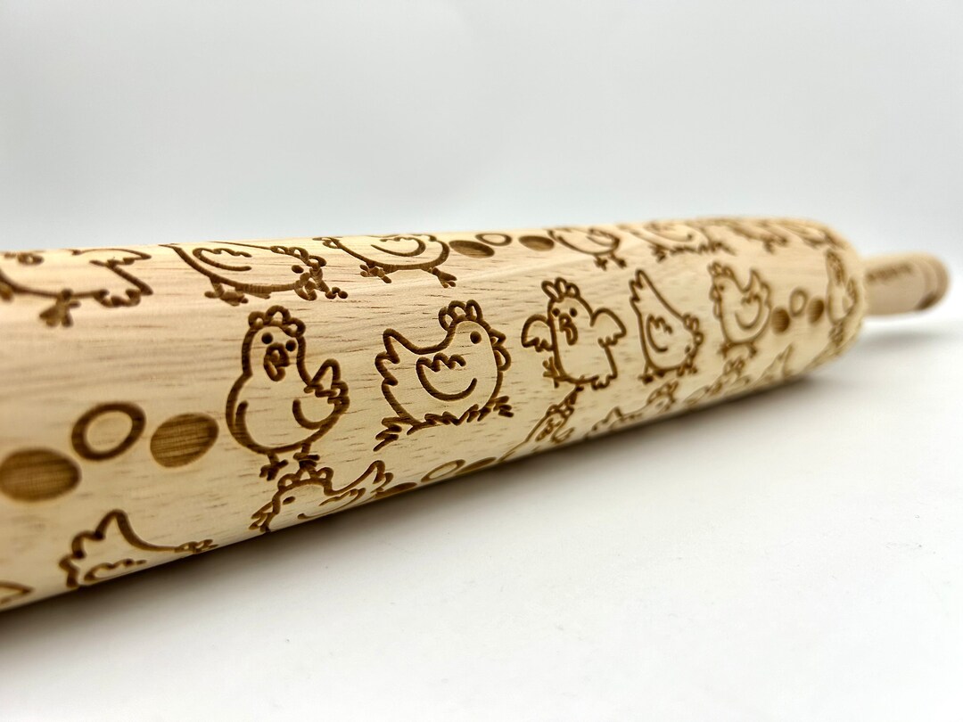 Rolling Pin: Chickens and Eggs | Embossed Cookies Clay Pottery Décor ...