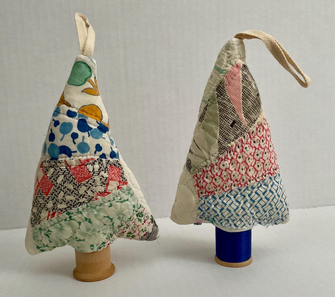 2 Hanging Trees Made From Vintage Quilt and Wood Thread Spools - Etsy