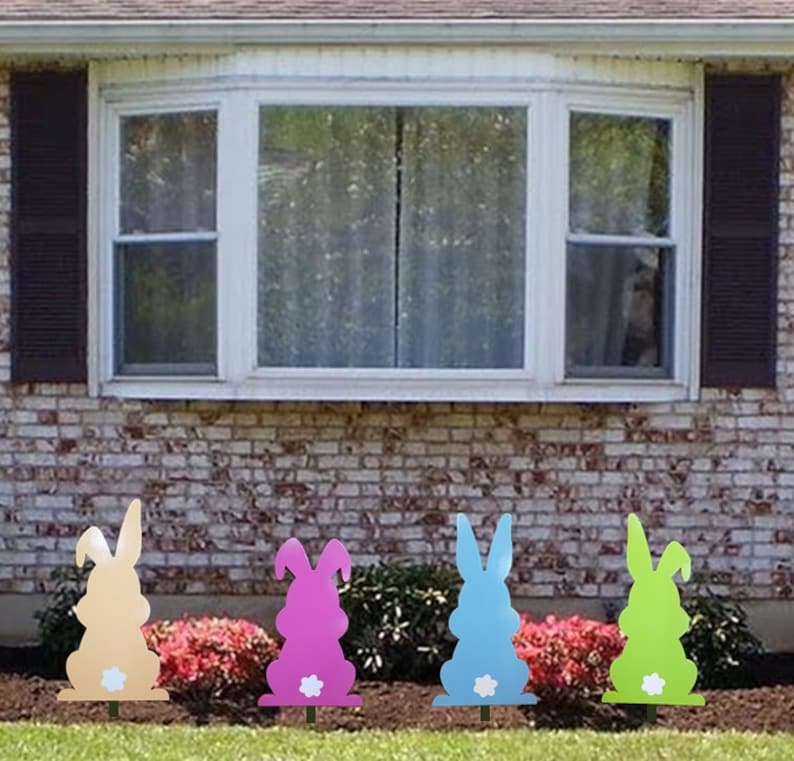 Easter Bunnies Wooden Yard Art Sign Set of 4 - Etsy
