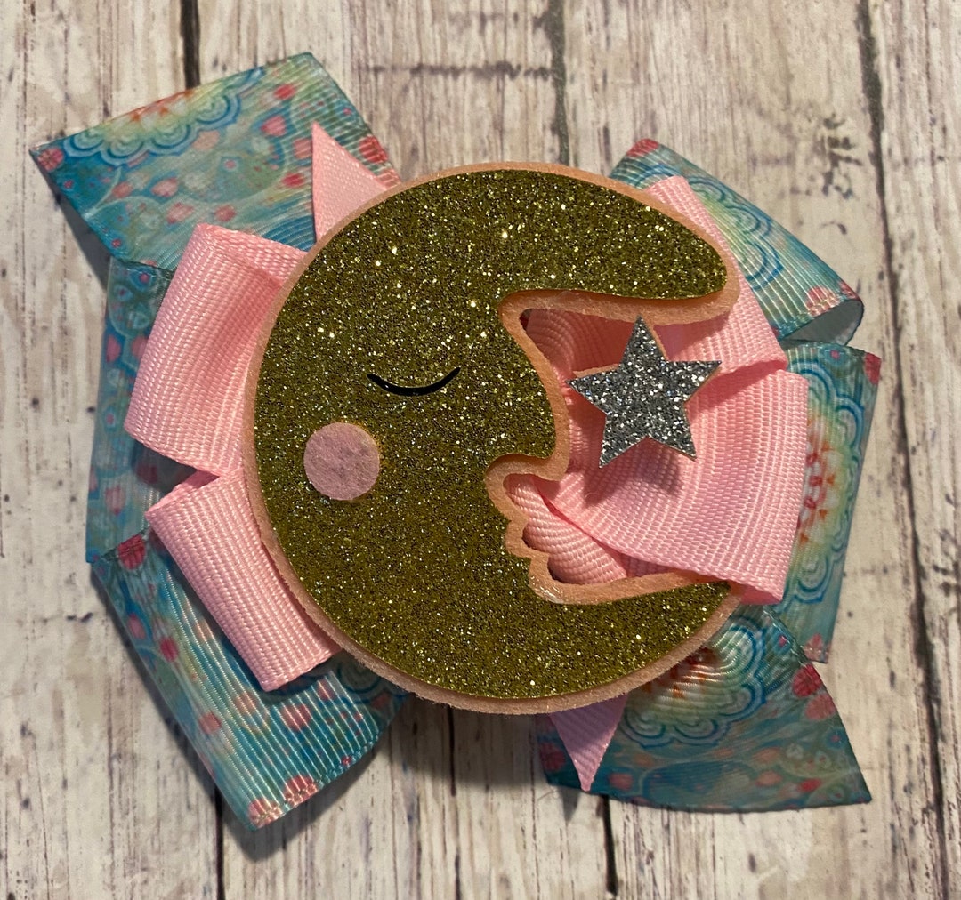 Moon and Star Hair Bow, Moon and Star Bow, Moon Hair Bow, Moon Bow ...