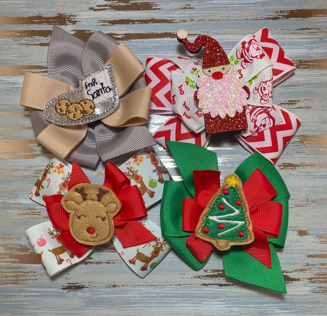 Set of Christmas Bows, Set of Christmas Hair Bows, All Four Bows, All ...