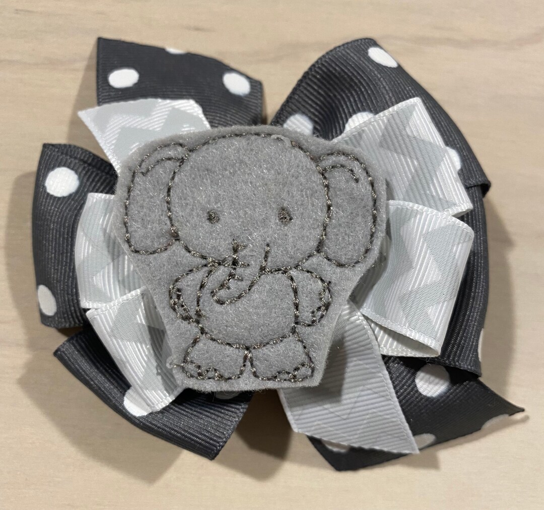 Baby Elephant Hair Bow, Baby Elephant Bow, Gray Bow, Hair Bow, Elephant ...