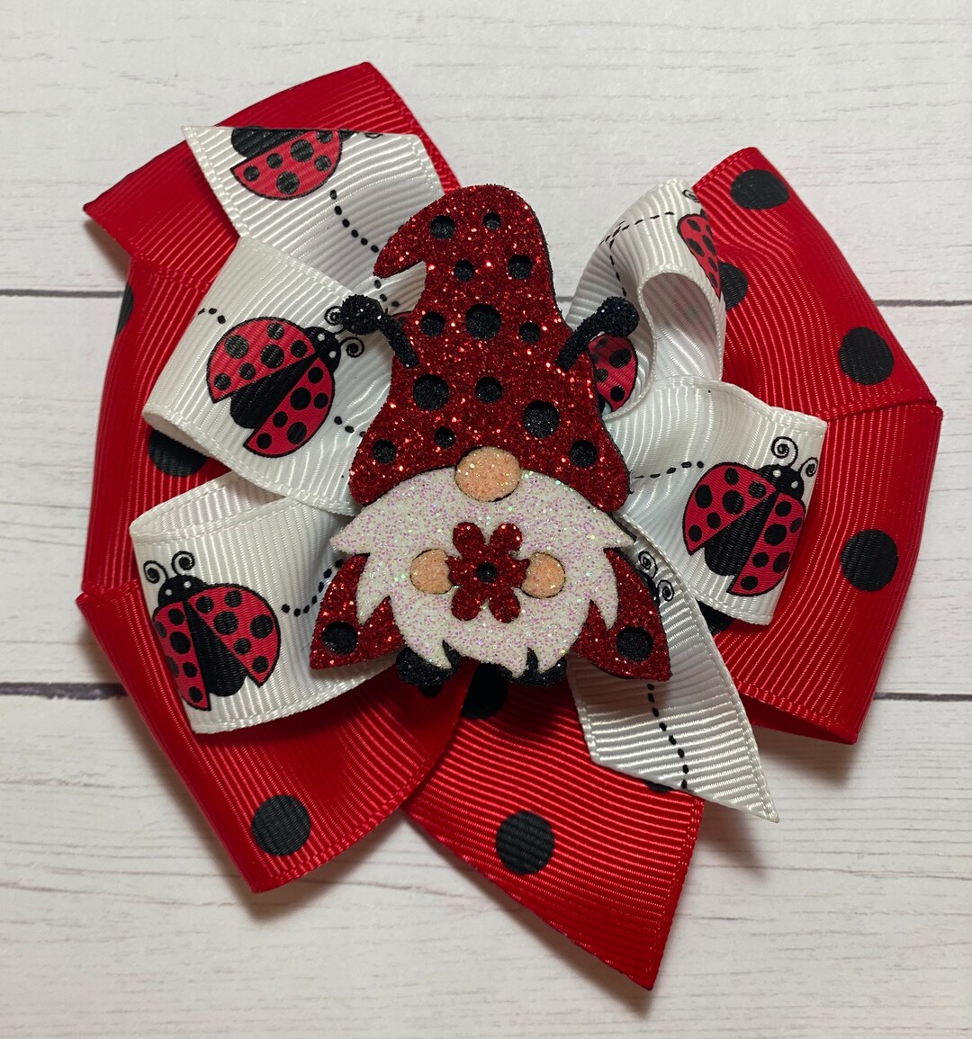 Ladybug Hair Bow, Ladybug Bow, Gnome Hair Bow, Gnome Bow, Adorable Hair ...