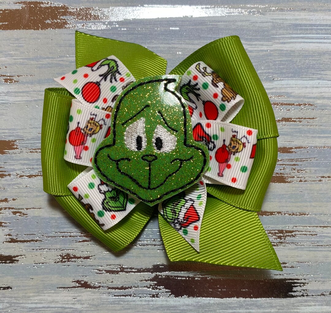 Grinch Hair Bow Grinch Bow Green Hair Bow Green Bow Mean - Etsy