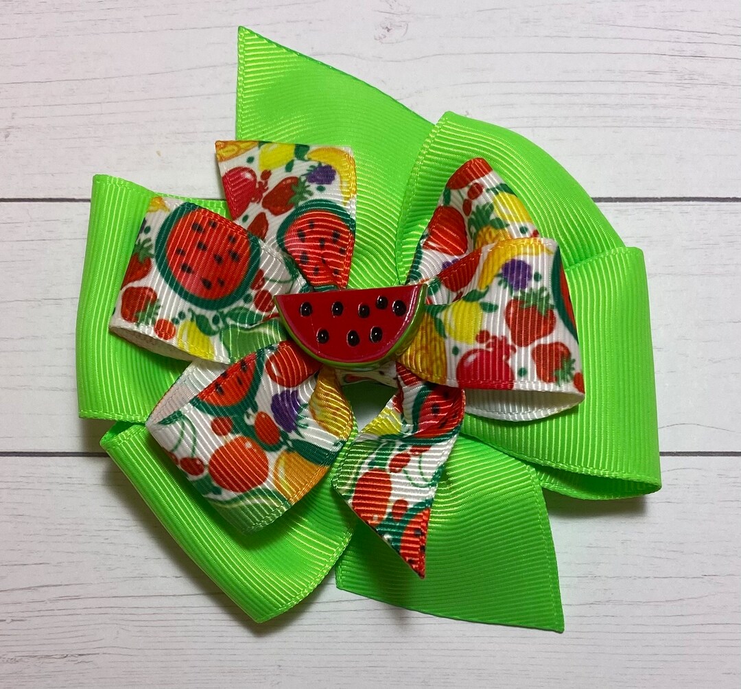 Watermelon Hair Bow, Watermelon Bow, Green Bow, Hair Bow, Fruit Bow ...